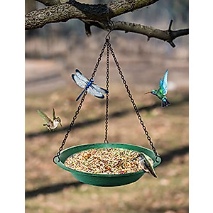 Keygift Hanging Bird Bath for Outdoor, Antique Green Metal Bird Feeder Birdbath Bowl with 17” Rust-Proof Black Chains for Garden Backyard Decor