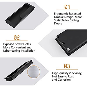 Morobor Zinc Alloy Flush Pull Handles, 2pcs Embedded Sliding Door Handle with Hidden Screws, 7.95'' Modern Simple Door Pull Handle for Sliding Barn Drawer Cupboard Wardrobe/Matte Black
