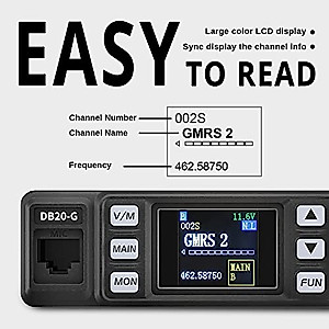 Radioddity DB20-G Mobile Radio for Car Vehicle, 20W Long Range Two Way Radio with Cigarette Lighter Plug, 500 Channels, VOX, Display Sync, for Off Road Overlanding 4x4