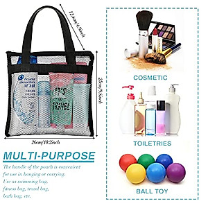 6 Pcs Mesh Shower Caddy Portable 10.2 x 9.8 Inch Quick Dry Shower Bag Black Shower Tote with Zipper Hanging Toiletry and Bath Organizer Mesh Caddy Bag for College Dorm, Gym, Beach, Travel, Camp, Swim