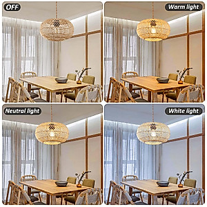 Plug in Pendant Light Rattan Hanging Lights with Plug in Cord, 15 FT Hemp Rope Cord Pendant Lamp Bamboo Lampshade, Farmhouse Industrial Boho Plug In Ceiling Light Fixture For Living Room Bedroom