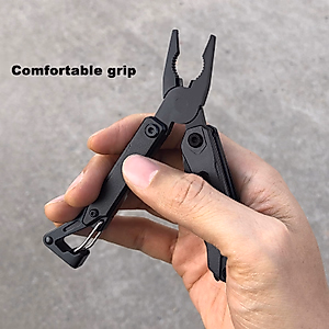 XGIZMOO Multi Tool Pocket Knife 9-in-1 Multipurpose Gadgets with Pliers, Screwdriver, Saw, Cutter, File, Buckle, Survival Gear With Nylon Sheath, 30CR13 Steel (Black)