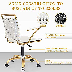 CAROCC Cute White and Gold Desk Chair Gold Office Chair Golden Comfort for Women Office Products Home Office Desk Chair Computer Chair Task Chair Small Vanity Cute Desk Chair (GD-White)