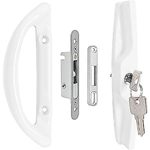 HOMOTEK 1 Pack Patio Door Handle Set, Replacement Sliding Door Handle with Key for Sliding Patio Door Thickness from 1-1/2" to 1-3/4", 3-15/16" Screw Hole Spacing, Mortise Lock, Reversible, White