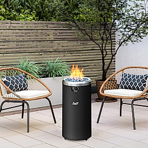 BALI OUTDOORS Round Propane Fire Pit Gas Firepit Fire Column, Blue Fire Glass, 15'' D x 32.6''H, Black