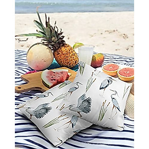 Vandarllin Outdoor Throw Pillows Covers 16X16 Set of 2 Waterproof Heron Wildlife Decorative Zippered Lumbar Cushion Covers for Patio Furniture, Birds in The Water Reeds