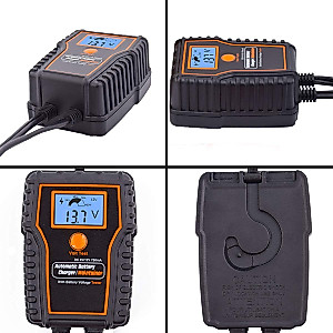 Automotic Battery Trickle Charger Maintainer 12 Volt 750mA Battery Float Charger Maintainer with LCD Float Charging for Motorcycle ATV Lawn Mower Car Boat