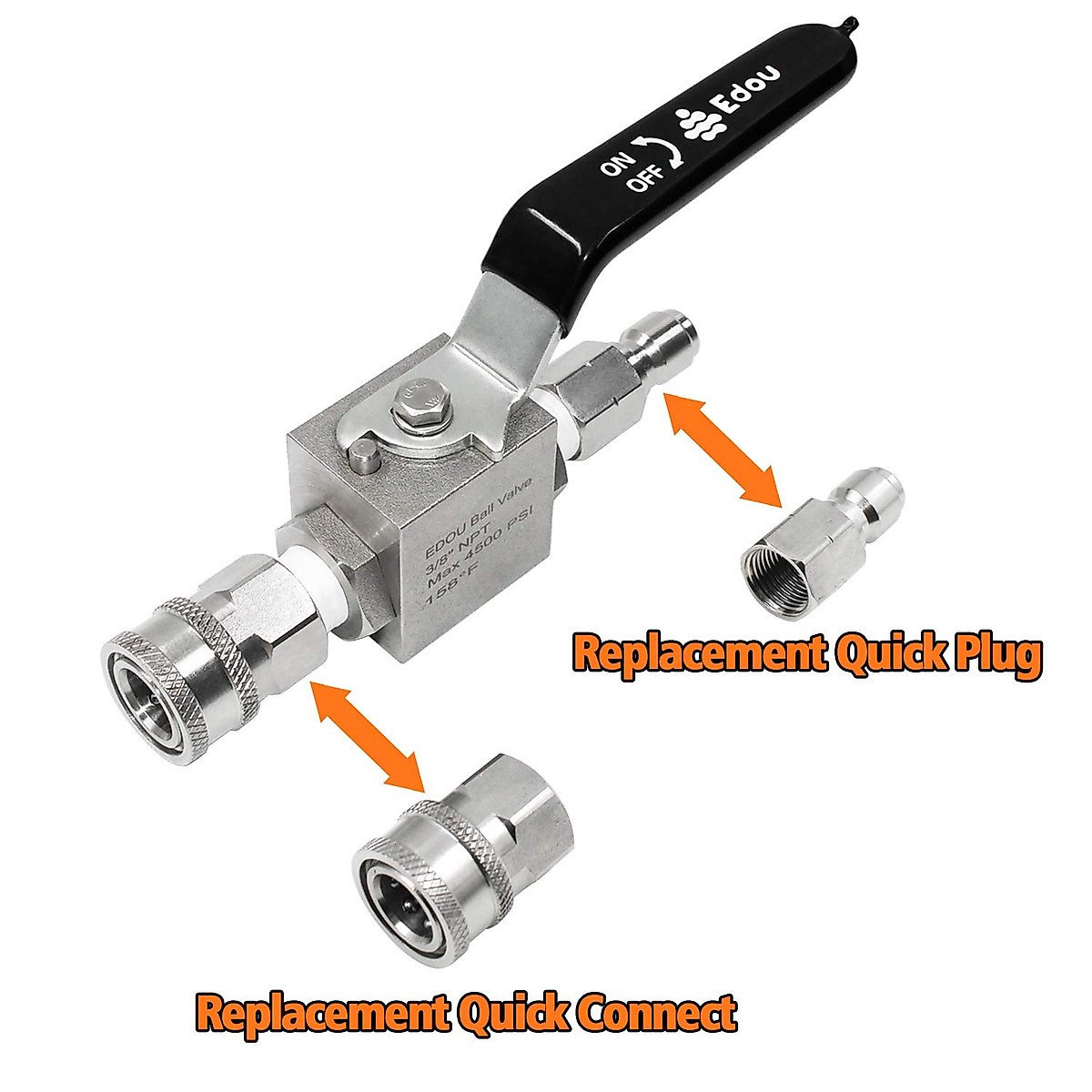 EDOU DIRECT Ball Valve for High Pressure Washer Hose Kit | 3/8" Male Plug X 3/8" Female Quick Connect | 4,500 PSI Max Working Pressure | Includes replacement Quick Connect and Teflon Tape
