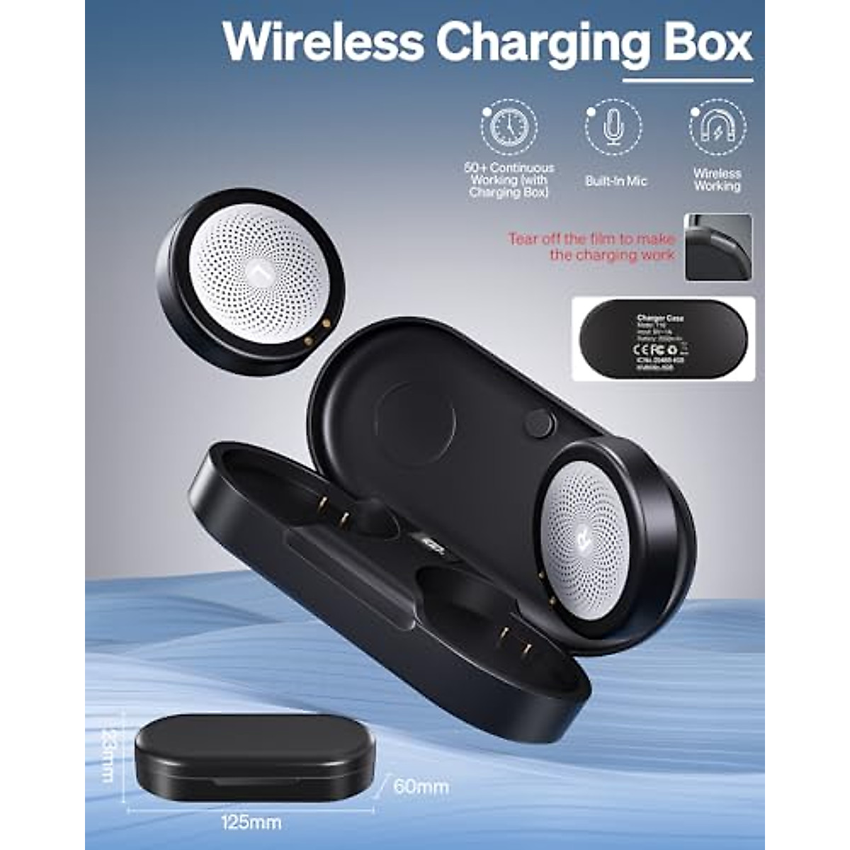 Doohoeek Snowboard Ski Helmet Headphones, True Wireless Earbuds Bluetooth with Charging Box for Audio Ready Helmet, 50+ Hours Work Time Headsets LED Display for Snowboarding Skiing Climbing Biking