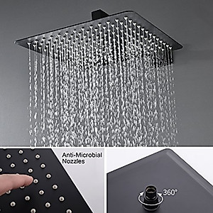 KOJOX 12 Inch Matte Black Shower System with High Pressure Rain Shower Head, Handheld Shower head, Bathroom Luxury Mixer Shower Combo Set Wall Mounted Shower Faucet Rough-in Valve and Trim Kit