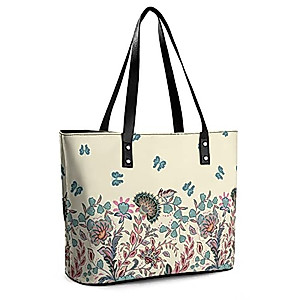 Womens Handbag Flowers And Butterfly Pattern Leather Tote Bag Top Handle Satchel Bags For Lady
