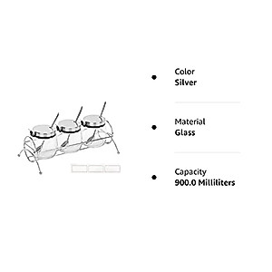 only fire Condiment Jar Spice Container with Lids, Stainless Steel Serving Spoons, Base Rack and Labels - Glass Seasoning Bottles Kitchen Accessories | Set of 3