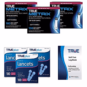 3X 100ct TRUE METRIX Test Strips + 3X 100ct 28g TRUEplus Lancets + TRUEplus Log Book