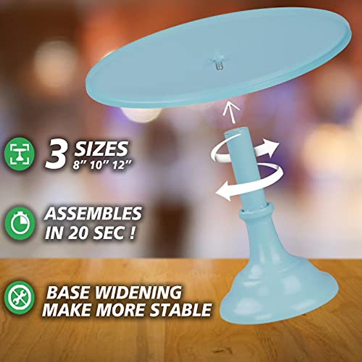 3 Piece Metal Cake Stand, Cake Pop Stand Set of Disc Diameter 8" 10" 12", Tall Cake Stands for Dessert Table, Perfect Display for Wedding, Graduation Party, Birthday, Baby Shower, Decorations (Blue)