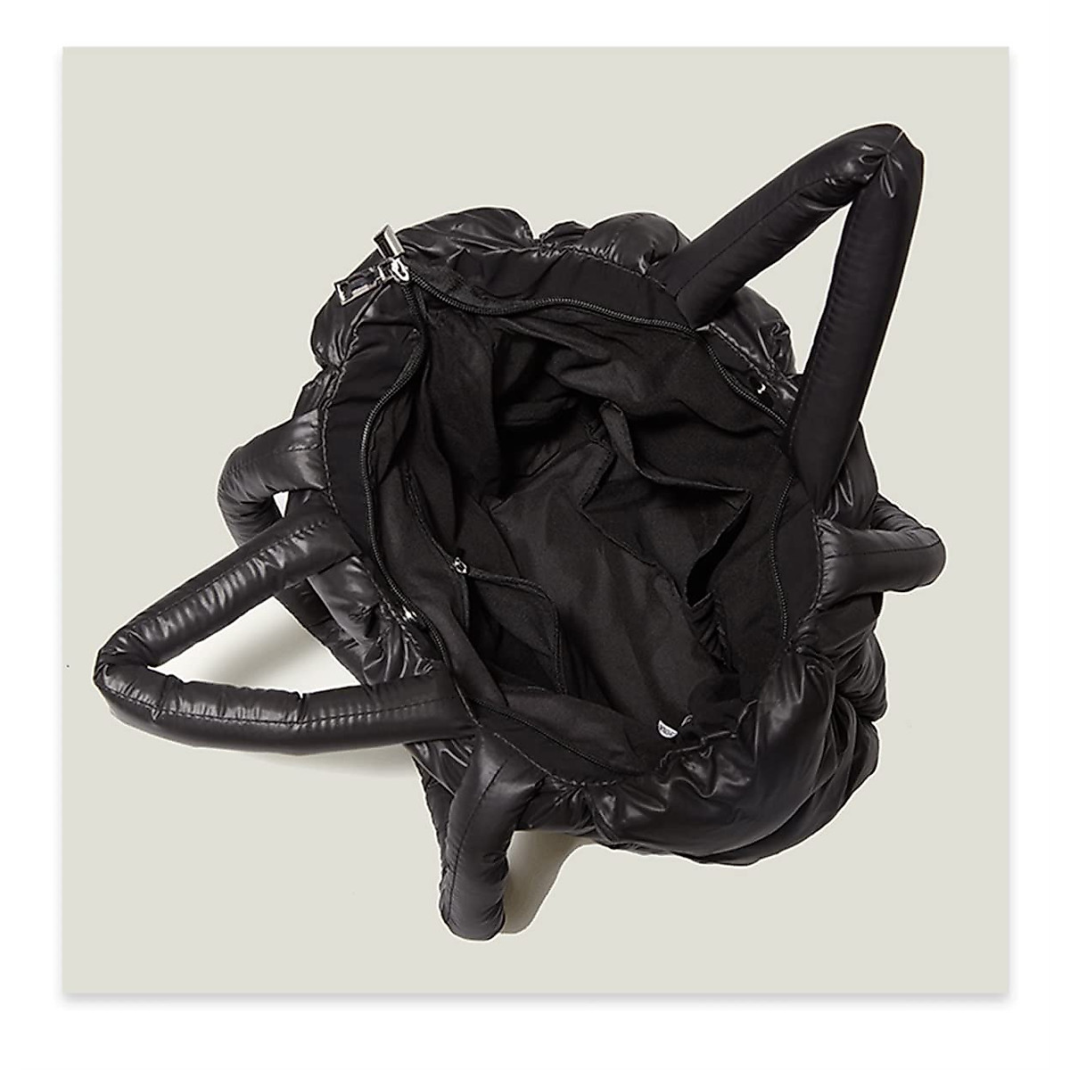 Barabum Women Puffer Tote Bag Soft Padded Down Handbag Space Totes Puffer Shoulder Bag Nylon Pillow Shopper Bag (Grey)