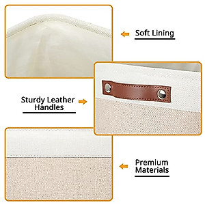 DULLEMELO Collapsible Bundle Baskets 3 Medium Baskets 15"x11"x9.5" + 2 Large Baskets 16"x12"x12"（White&Khaki)