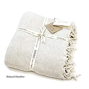 100% Organic Cotton Knit Throw Blanket with Tassels (70x80) Soft Stretchy Warm Lightweight All-Season Non-Toxic Eco-Friendly (Natural Heather)