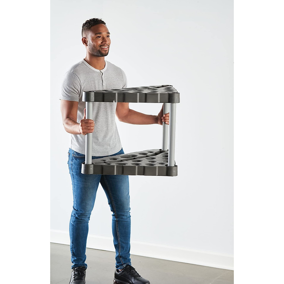 Rubbermaid Garage Corner Tool Tower Rack, Easy to Assemble, Organizes up to 30 Long-Handled Tools/Rakes/ Brooms/Shovles for Home/House/Outdoor/Sheds