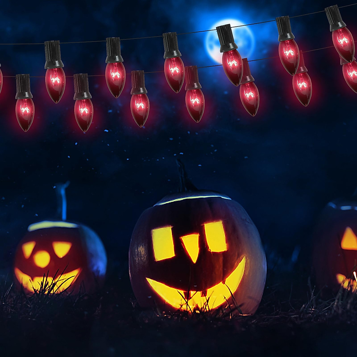 25 Pack C9 Halloween Replacement Bulbs, Black Halloween Bulbs Dark Purple Light for Indoor Outdoor Patio Halloween Christmas Party String Lights, 7W Incandescent, C9/E17 Intermediate Base