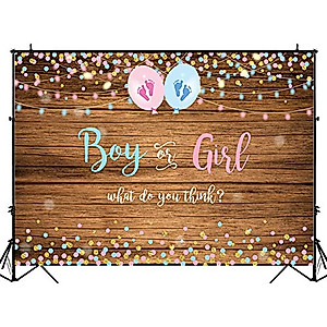 Mocsicka Boy or Girl Gender Reveal Backdrop Pink or Blue Gender Reveal Party Decorations 82x60 inch Vinyl Wood Floor Gender Reveal Photography Background Banner