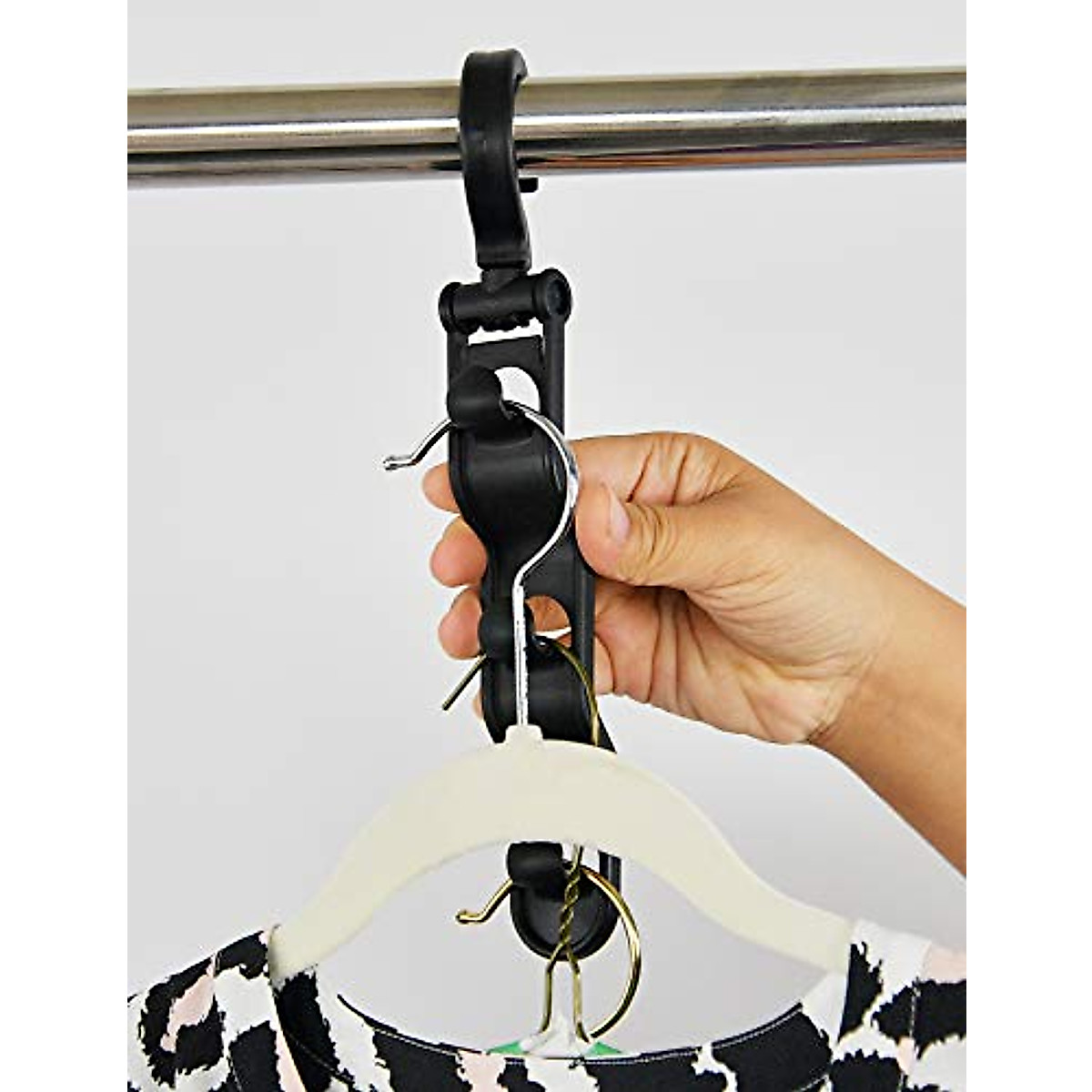 HOME-X Multifunctional Vertical Hanger, Closet Organizer, Space-Saving Shirt and Pants Hanger, Cascading Hooks for Hangers, 9 ½" L x 2" W x ¾ H, Set of 3, Black