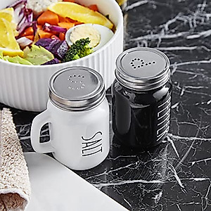 Salt and Pepper Shakers Set, Bivvclaz 4 oz Glass Black White Salt Pepper Shaker Set with Stainless Steel Lid, Modern Kitchen Decor for Home Restaurants Wedding, Ideal Gift Choice