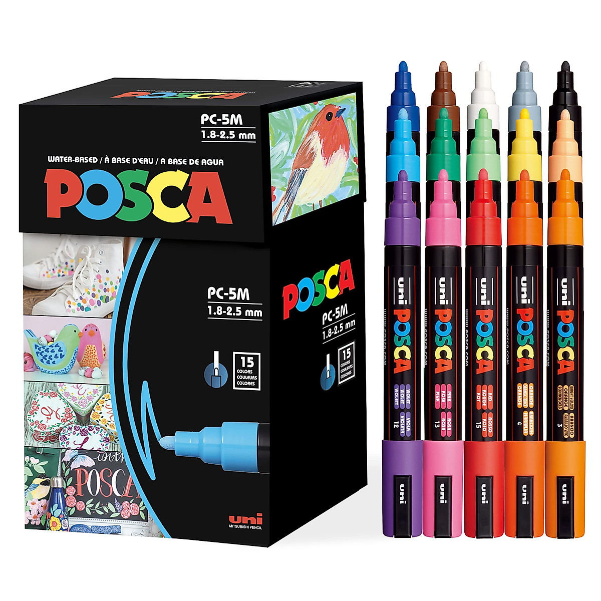 uni Posca Paint Marker Pen - Medium Point - Set of 15 (PC-5M15C), Assorted