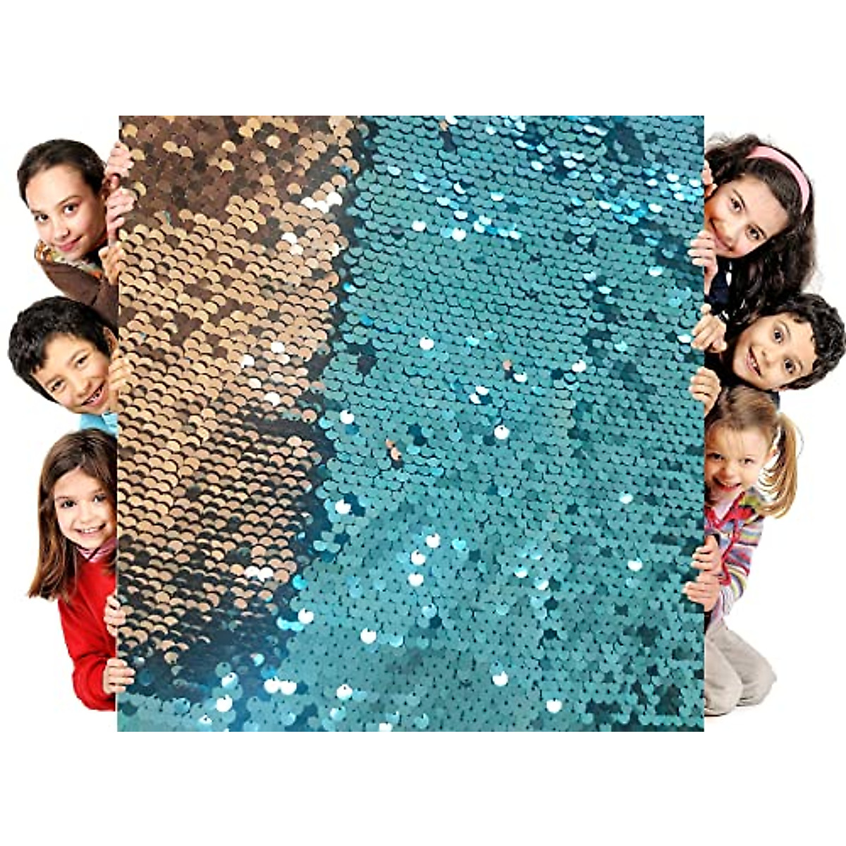 Sensory Wall Sequin Flip Fabric for Kids,2Yard Large Sequins Sensory Graffiti Fabric for Toddlers,Tactile Stimulation,Reversible Glitter Fabric (2 yd, Lake Blue + Silver)