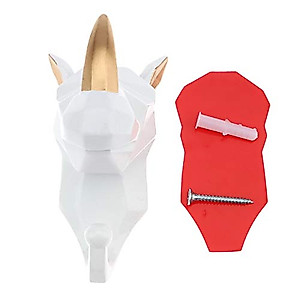 Kepfire Resin White Rhino Head Living Room Hallway Bedroom Wall Decoration Animal Creative Hook Hanging Coat Scarf Bag Key Cap Robes Holder Rack Jewelry Display