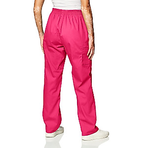 Dickies Women's Signature Elastic Waist Scrubs Pant, Hot Pink, Large Petite