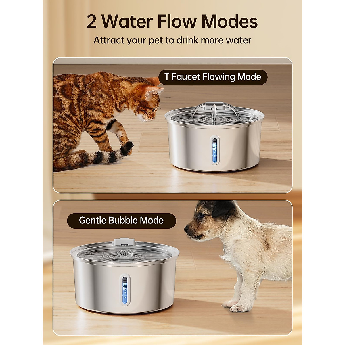 Cat Water Fountain Stainless Steel, 3.2L/108Oz Pet Water Fountain for Drinking, Automatic Metal Dog Water Dispenser Bowl with Quiet Pump, Dual-Stream, Filtration for Cats, Dogs, Multiple Pets Indoor