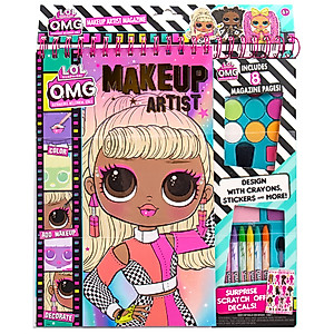 Horizon Group USA L.O.L. Surprise! O.M.G. Make-Up Artist Magazine, Double Feature Series, Includes Spiral-Bound Make-Up Sketchbook, Crayons, Stickers, Surprise Scratch Reveal Stickers & More
