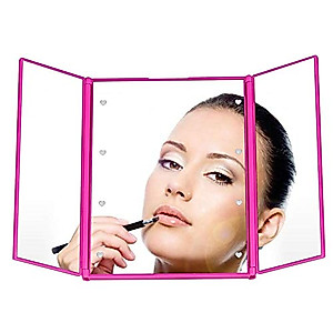 FQYYDD Illuminated Makeup Mirror Portable Three-Fold Led Makeup Mirror 1Pc