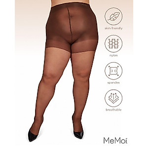 MeMoi Plus Size Curvy Control Top Pantyhose for Women, Comfortable Silky Sheer Pantyhose, Lightweight Womens Stockings - French Coffee 7X