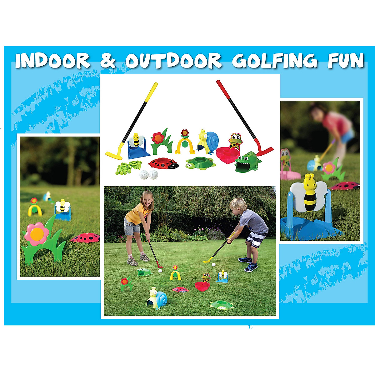 Party Hurray Children Golf Set, w/Golf Clubs, Practice Holes, Floral/Animal Obstacles, Golf Balls