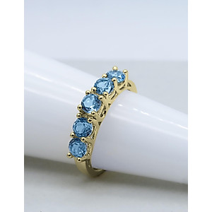 Dazzlingrock Collection 3.8mm Round Blue Topaz 5 Stone Style Wedding Ring Band for Women in 14K Yellow Gold, Size 7