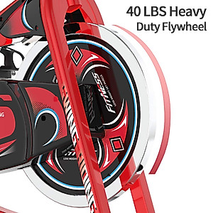 pooboo Stationary Exercise Bike Indoor Cycling Bike with LCD Display, 40LBS Heavy-Duty Flywheel for Cardio Workout wihout Ipad Holder(Red)