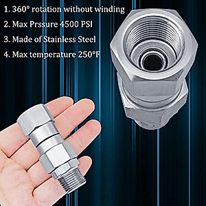 Pressure Washer Swivel Joint-4000 PSI 3/8 inch NPT-M Thread Pressure Washer Hose Swivel Fitting- Stainless Steel Pressure Washer Swivel,for Eliminates Hose Kinks (Silver-1pcs)