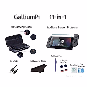 GALLIUMPI Newest Nintendo Switch Console with Gray Joy-Con + Game & Watch: Super Mario Bros - Family Holiday Bundle Deluxe 11-in-1 Accessories Kit for Switch