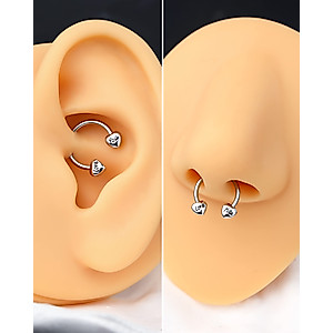 Jewseen Heart Septum Rings Love You Septum Jewelry 16G Septum Piercing Helix Piercing Jewelry Horseshoe Earrings Daith Earrings Tragus Earring Hoop Earring Cartilage Earring for Women Men