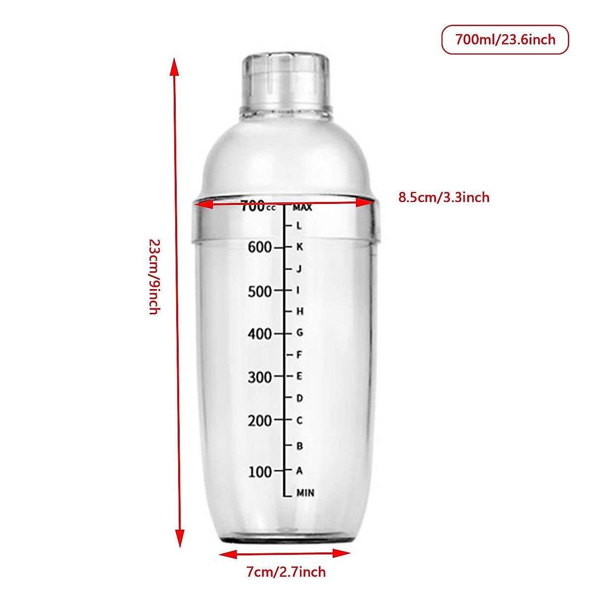 Set of 4pcs Plastic Cocktail Shaker, Hand Drink Mixer with Scales Bar Mixing Tool 700cc/24 oz