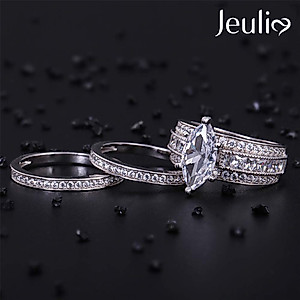 Jeulia 2 Carat 3PC Wedding Ring Set for Women Marquise Cut CZ Engagement Rings Sterling Silver Oval Cubic Zirconia Bridal Set Solitaire Diamond Anniversary Promise Rings for Her with Jewelry Box