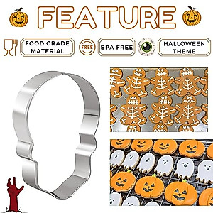 Crethinkaty 10 Pieces Halloween Cookie Cutters Set for Baking - Ghost,Bat,Cat,Gingerbread Man,Pumpkin,Skull,Round and Witch's Hat Shape Stainless Steel Holiday Biscuit/Pastry Cutter