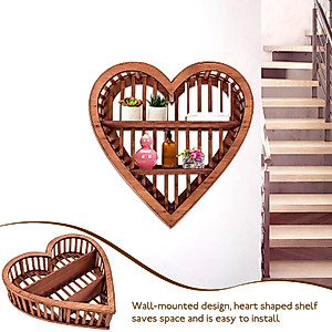 Uonlytech Decorate Decor Wooden Heart Display Shelf Heart Shelf for Hanging Wall Heart Shape Shelf Heart Shape Display Shelf Wood Heart Display Shelf Wall Heart Shelf Heart-Shaped Frame