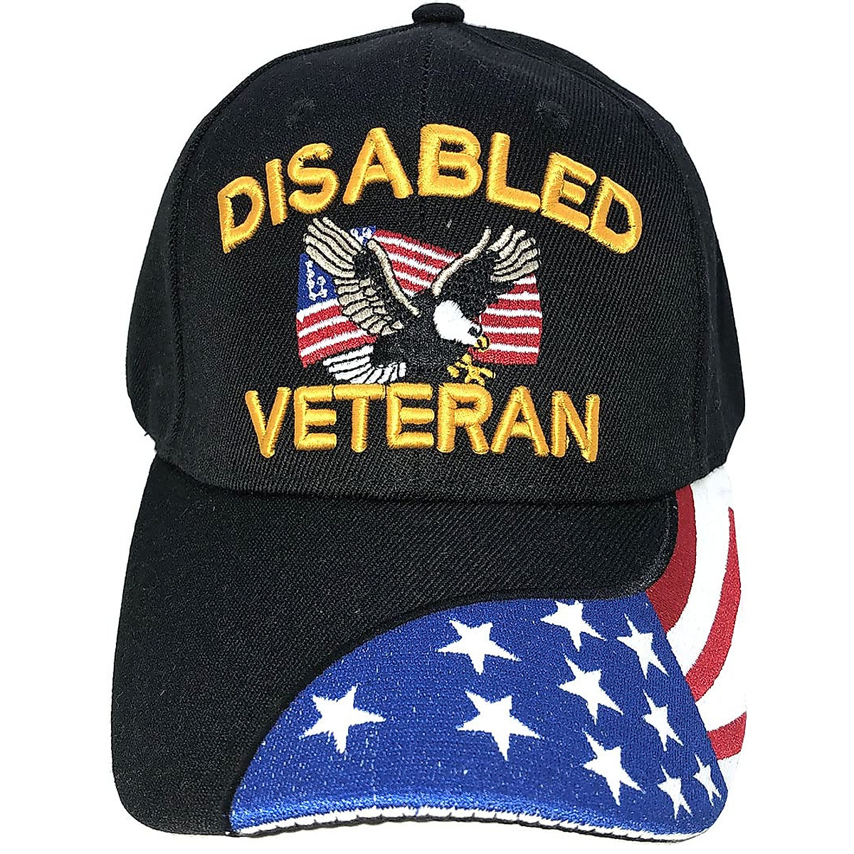 U.S. Army Baseball Caps Hats | Military Veterans Apparel | 3D Embroidered | Adjustable (Disabled Veteran with US Flag and Eagle) Black