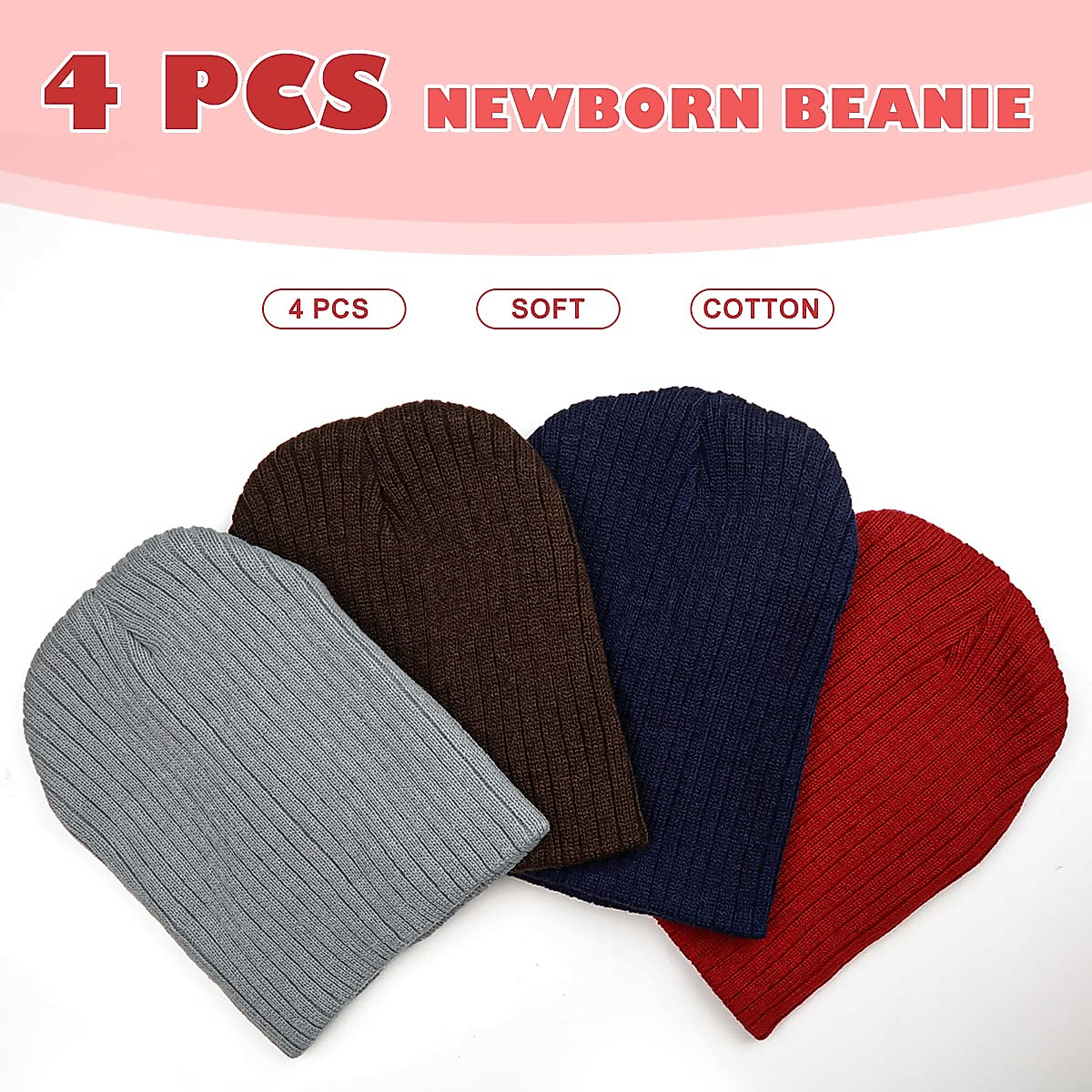 BOMPOW 4Pack Baby Beanie Hats Cozy Hat Infant Toddler Baby Beanies for Boys Girls Baby Winter Hats Gift