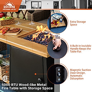 SUNSHINE VALLEY Patio Furniture Set with Firepit Table, Metal Outdoor Patio Furniture, 2 Swivel Chairs, 3 Seater Sofa, 2 Ottomans with 5.75" Extra Thick Cushion and 46" Gas Firepit Table for Backyard