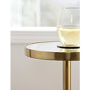 Kate and Laurel Hescott Modern Decorative Round Drink Table with Natural Marble Base and Mirrored Tabletop, 10x10x24, Gold