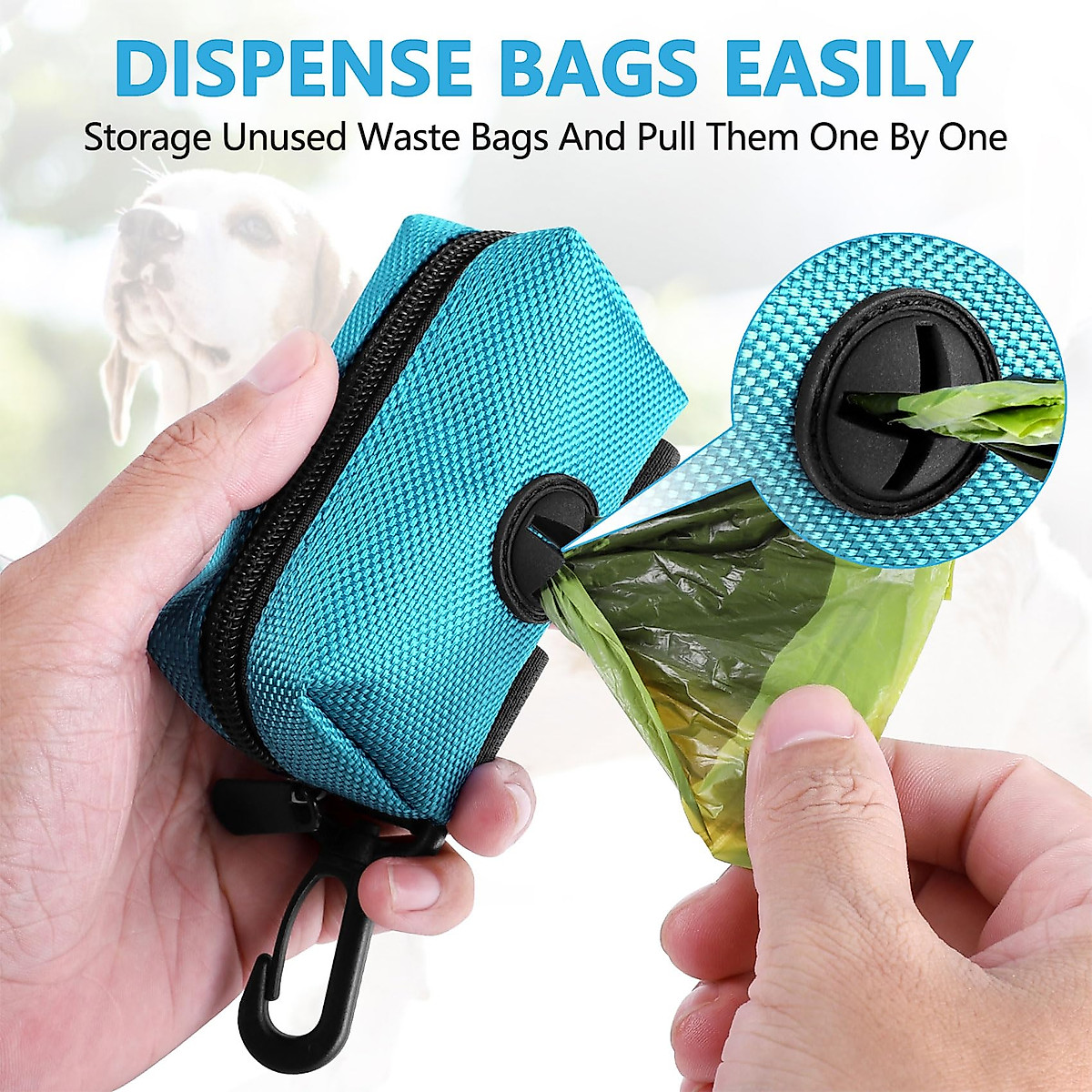 Dog Poop Bag Holder for Leash Attachment Dog Poop Bag Dispenser Dog Waste Bag Dispenser for Leash Accessory Portable Set Fit Dog Leash - Dog Poop Bags Holder & 1 Hand Free Holder Metal Carrier, Green