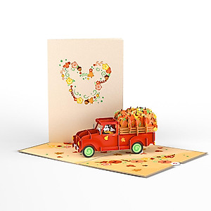 Lovepop Disney's Thanksgiving Pop-Up Card for Her and Him - 3D Holiday Greeting Cards for Boys, Girls, Men, Women - Mickey Mouse Harvest Truck 5" x 7" Pumpkin - Blank Note Card & Envelope Included